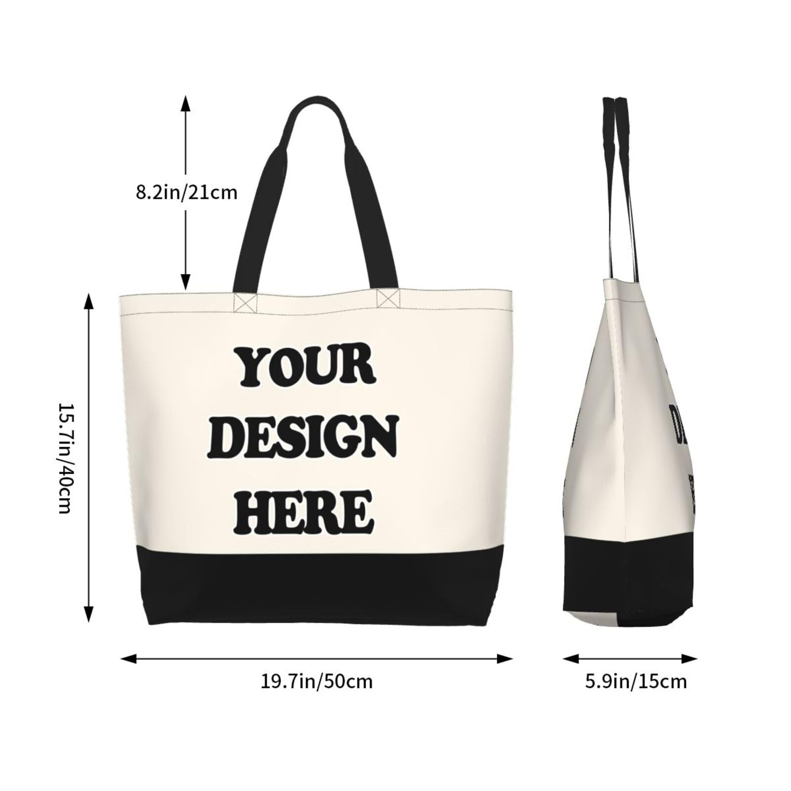 Abybela Custom Tote Bags with Team Logo Text Picture for Women Personalized Shopping Handbag Add Your Design Customized Reusable Shoulder Travel Beach Bag Handmade Totes for Business Work