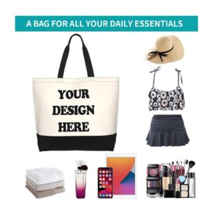 Abybela Custom Tote Bags with Team Logo Text Picture for Women Personalized Shopping Handbag Add Your Design Customized Reusable Shoulder Travel Beach Bag Handmade Totes for Business Work