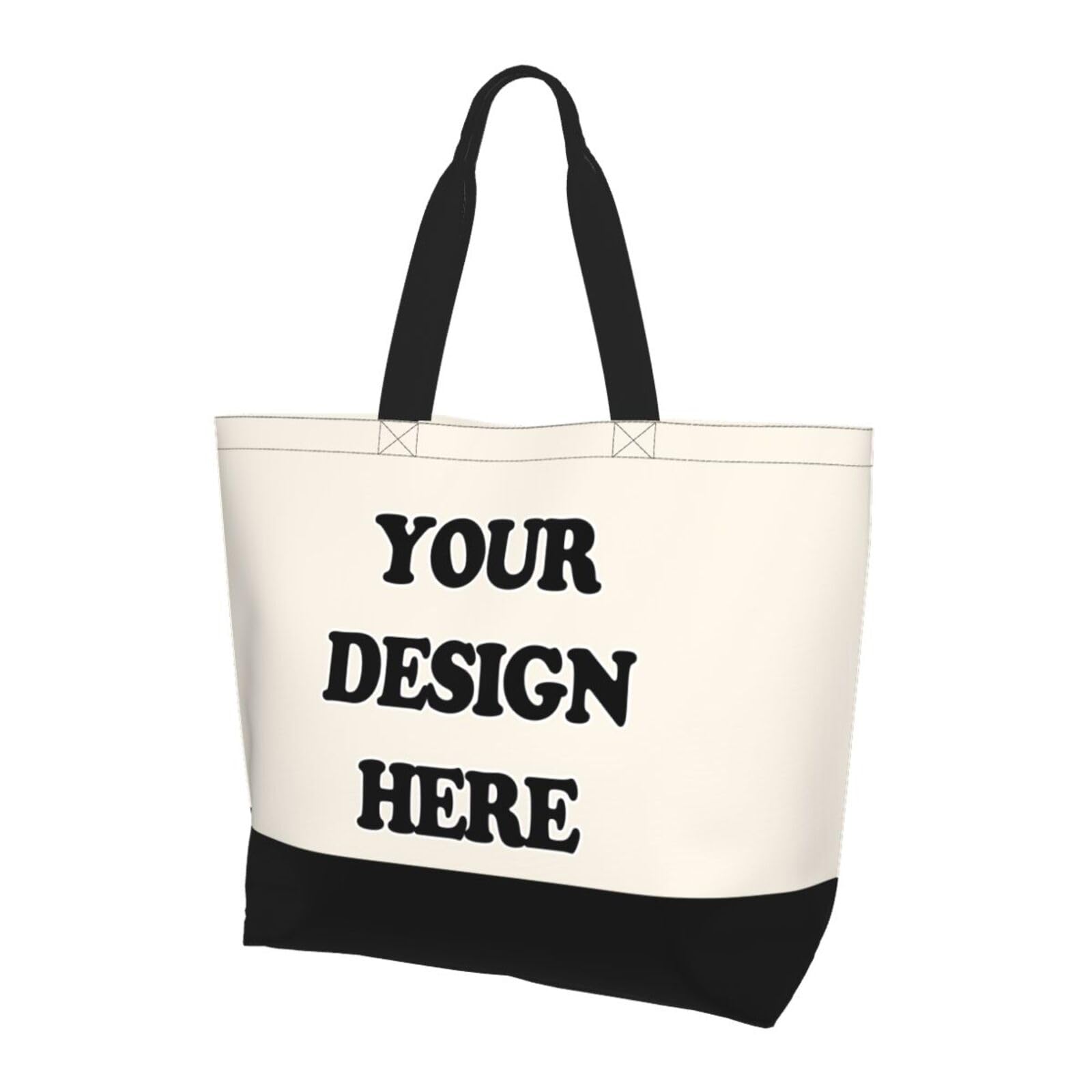 Abybela Custom Tote Bags with Team Logo Text Picture for Women Personalized Shopping Handbag Add Your Design Customized Reusable Shoulder Travel Beach Bag Handmade Totes for Business Work