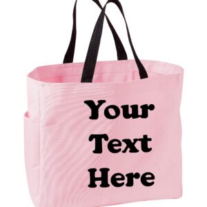 all about me company Personalized Monogrammed Shoulder Bag with Custom Text Essential Canvas Tote Bag with Customizable Embroidered Monogram (Pink)