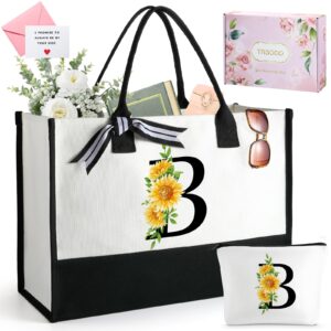 trsodd birthday gifts for women w makeup bag, christmas sunflower gifts for women, can-vas tote bag for women, personalized customized bride wedding mom gifts, beach bag w inner pocket card gift box b