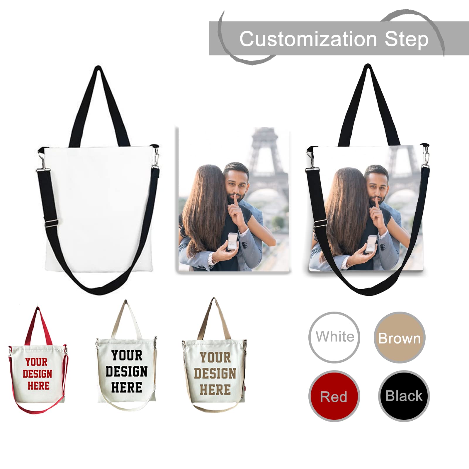 xrlsg Custom Canvas Tote Bags for Women Personalized Grocery Tote Bags with Your Photo Logo Shoulder Straps Text Reusable for Beach, Travel, Gym