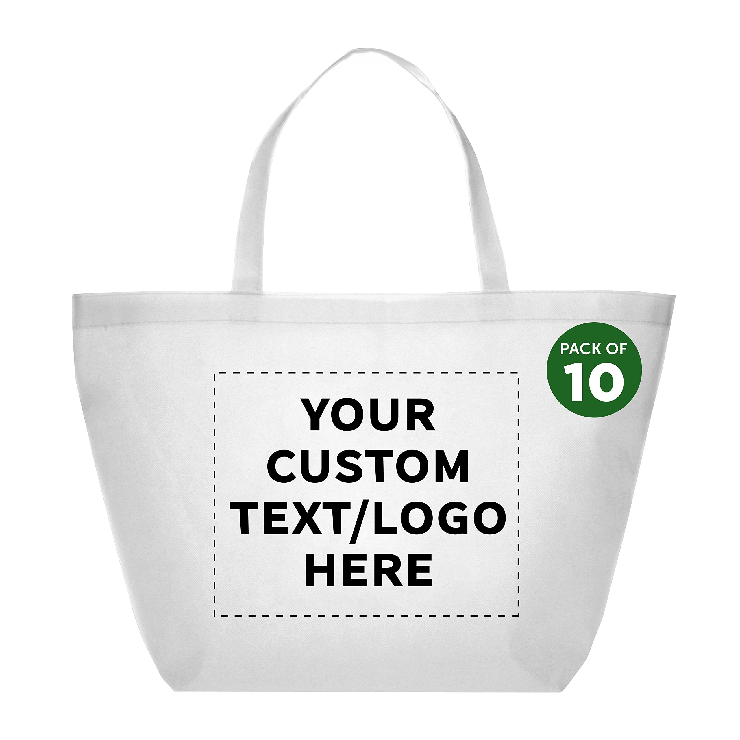 DISCOUNT PROMOS Custom Southern Style Grocery Tote Bags Set of 10 - Personalized Bulk Pack, Reusable Grocery & Shopping Bags - Great for Travel, Carry on Bag, Business Promotions - White - 20"X13"X8"