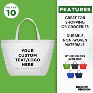 DISCOUNT PROMOS Custom Southern Style Grocery Tote Bags Set of 10 - Personalized Bulk Pack, Reusable Grocery & Shopping Bags - Great for Travel, Carry on Bag, Business Promotions - White - 20"X13"X8"