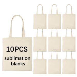 okba 10 pcs sublimation tote bags,polyester tote bags for sublimation, diy customization blank canvas tote bags 12.2 * 14.2 in (beige)