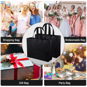 Weewooday 30 Pieces Glossy Reusable Grocery Bag Gift Bags with Handles for Wedding (Black,12.6 x 9.84 x 3.94 Inch)