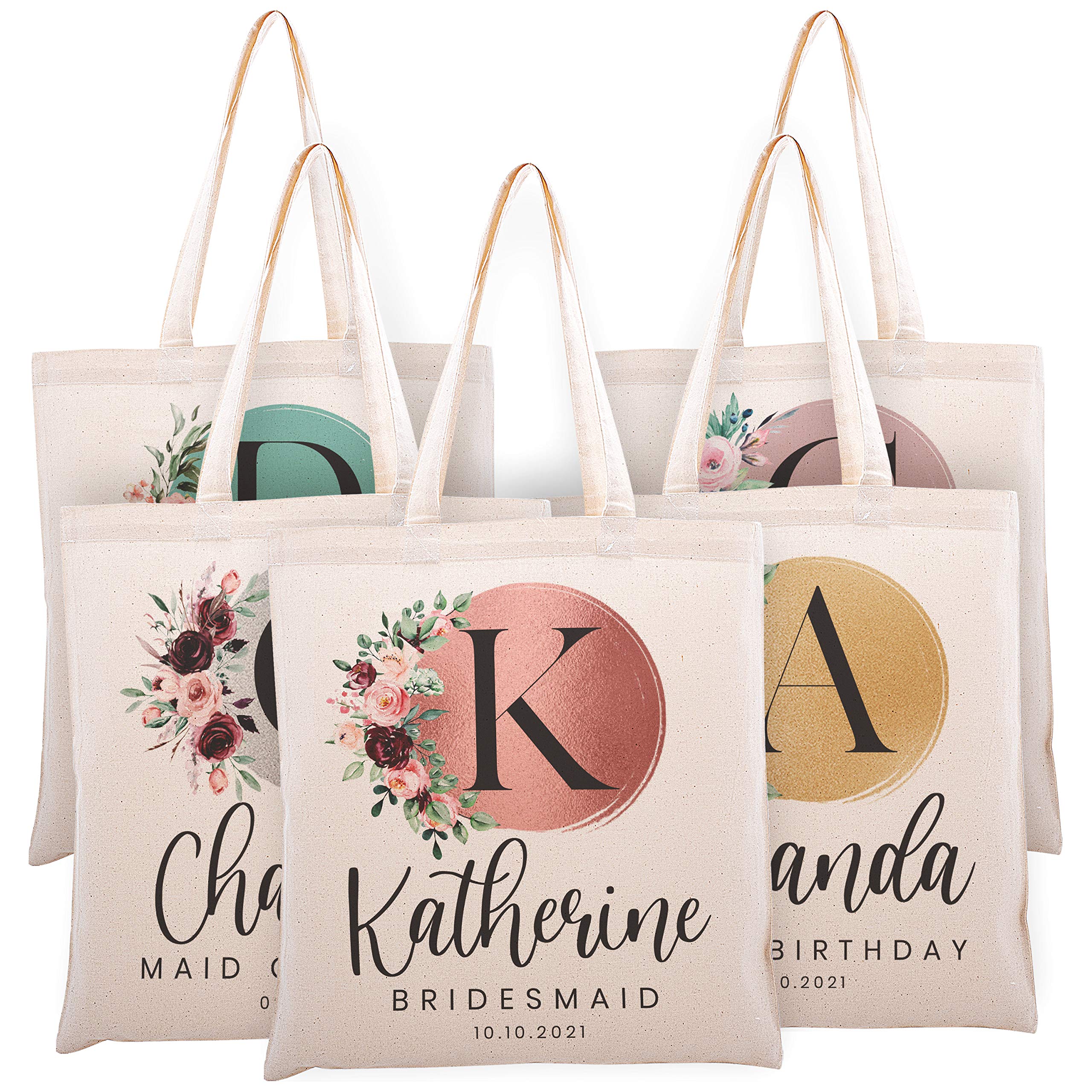 Generic Personalized Initial Tote Bag for Bridesmaid, Customize Brush Totes for Events, Bachelorette Party. Maid of Honor, Bridal Shower, Baby Shower, Custom Gift Bags for Christmas, Mother's Day Single, Beige