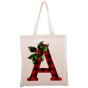 zexpa apparel personalized initial christmas tote bag | customized floral gift bag design #3 | natural cotton canvas christmas gifts | single - design #3 - initial a