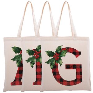 Zexpa Apparel Personalized Initial Christmas Tote Bag | Customized Floral Gift Bag Design #3 | Natural Cotton Canvas Christmas Gifts | Single - Design #3 - Initial A