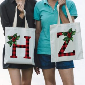 Zexpa Apparel Personalized Initial Christmas Tote Bag | Customized Floral Gift Bag Design #3 | Natural Cotton Canvas Christmas Gifts | Single - Design #3 - Initial A