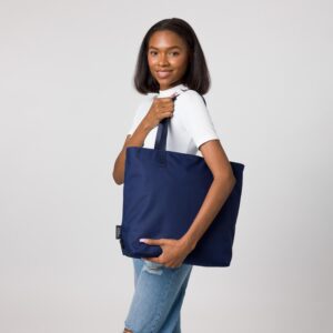 Simple Modern Tote Bag for Women | Medium Water-Resistant Laptop Purse with Compartments and Zipper Top | Shoulder Bag with Pockets for Work, Travel & School | Navy