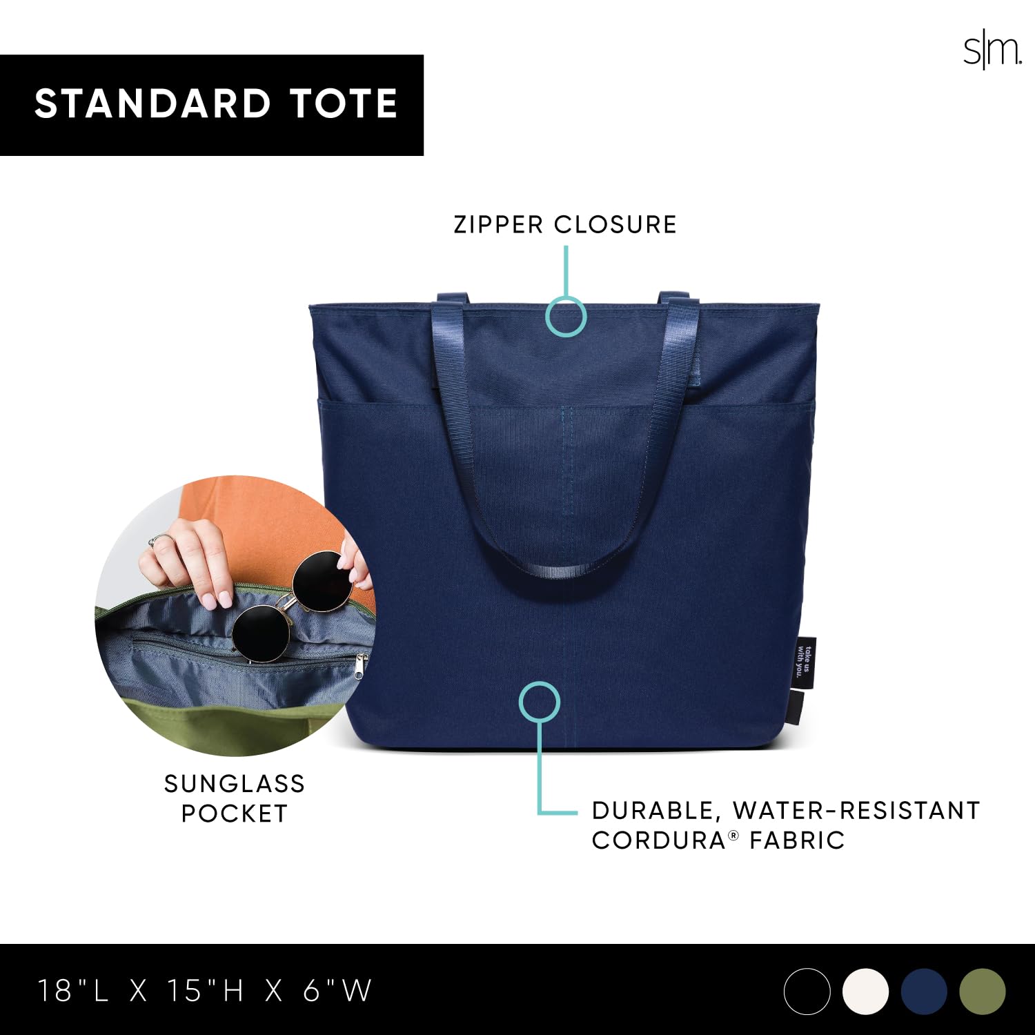 Simple Modern Tote Bag for Women | Medium Water-Resistant Laptop Purse with Compartments and Zipper Top | Shoulder Bag with Pockets for Work, Travel & School | Navy