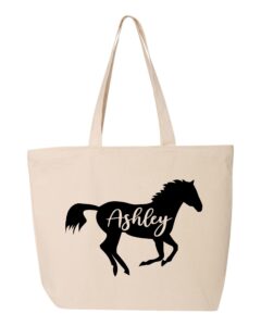 horse girl tote bag, customized horse girl tote bag, gifts for horse lover tote bag (zippered canvas bag : 25l 20"w x 15"h x 5"d. 25" self-fabric handle. 11" handle drop)