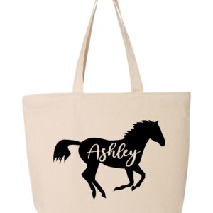 Horse Girl Tote Bag, Customized Horse Girl Tote Bag, Gifts for Horse Lover Tote Bag (Zippered Canvas Bag : 25L 20"W x 15"H x 5"D. 25" self-fabric handle. 11" handle drop)