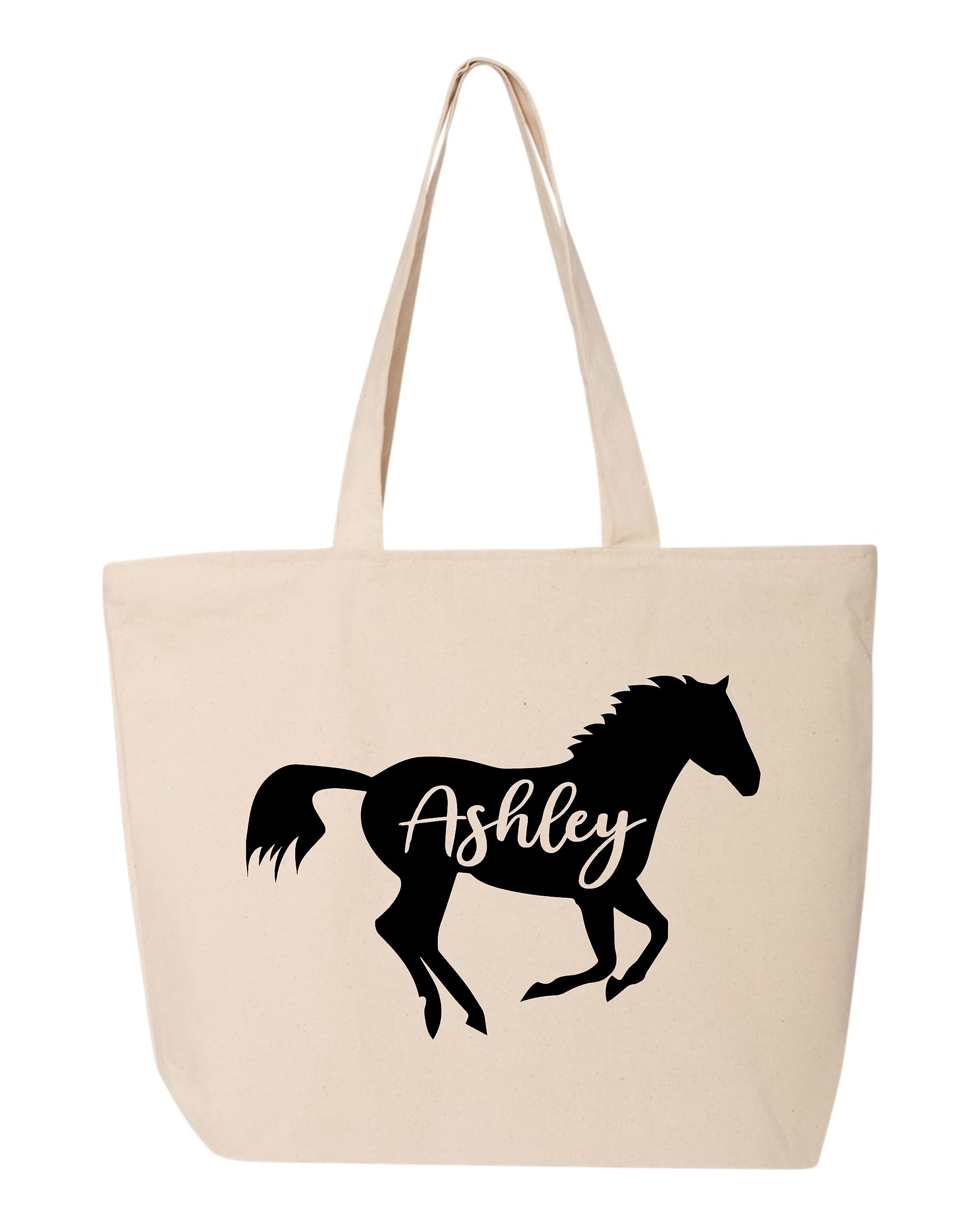 Horse Girl Tote Bag, Customized Horse Girl Tote Bag, Gifts for Horse Lover Tote Bag (Zippered Canvas Bag : 25L 20"W x 15"H x 5"D. 25" self-fabric handle. 11" handle drop)