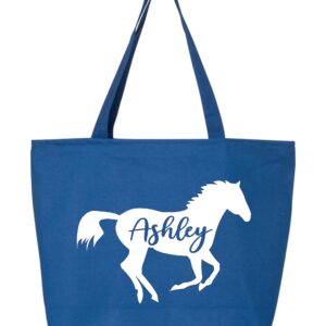 Horse Girl Tote Bag, Customized Horse Girl Tote Bag, Gifts for Horse Lover Tote Bag (Zippered Canvas Bag : 25L 20"W x 15"H x 5"D. 25" self-fabric handle. 11" handle drop)