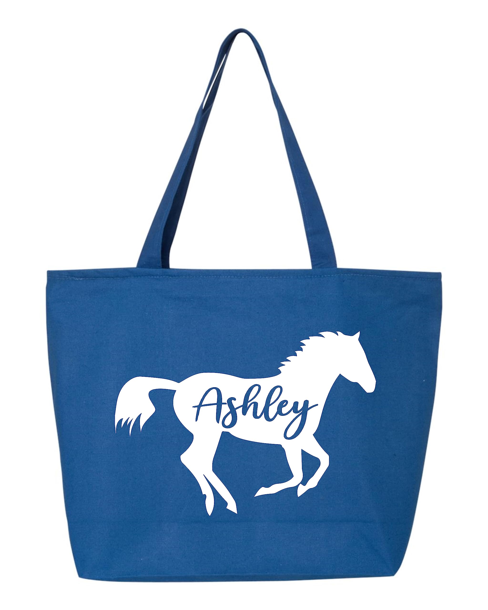 Horse Girl Tote Bag, Customized Horse Girl Tote Bag, Gifts for Horse Lover Tote Bag (Zippered Canvas Bag : 25L 20"W x 15"H x 5"D. 25" self-fabric handle. 11" handle drop)