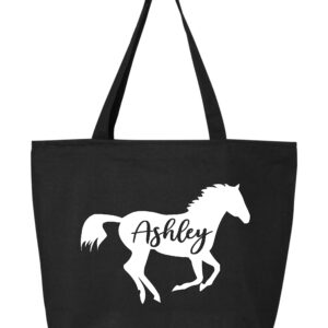 Horse Girl Tote Bag, Customized Horse Girl Tote Bag, Gifts for Horse Lover Tote Bag (Zippered Canvas Bag : 25L 20"W x 15"H x 5"D. 25" self-fabric handle. 11" handle drop)