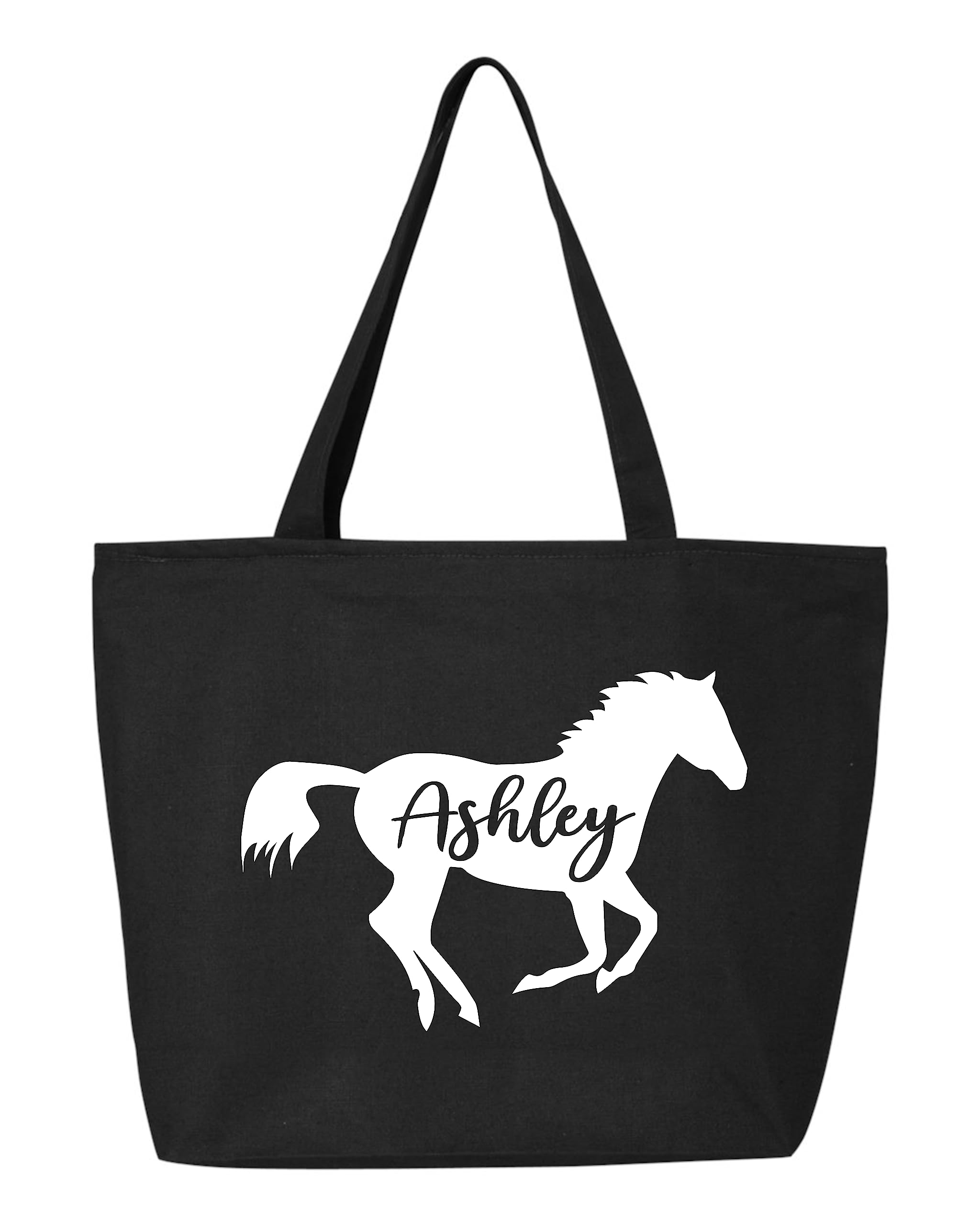 Horse Girl Tote Bag, Customized Horse Girl Tote Bag, Gifts for Horse Lover Tote Bag (Zippered Canvas Bag : 25L 20"W x 15"H x 5"D. 25" self-fabric handle. 11" handle drop)