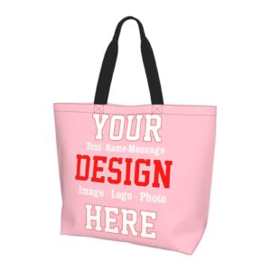 personalized tote bag women custom shopping travel beach business shoulder bags pink customized your picture logo name text gifts birthday wedding christmas