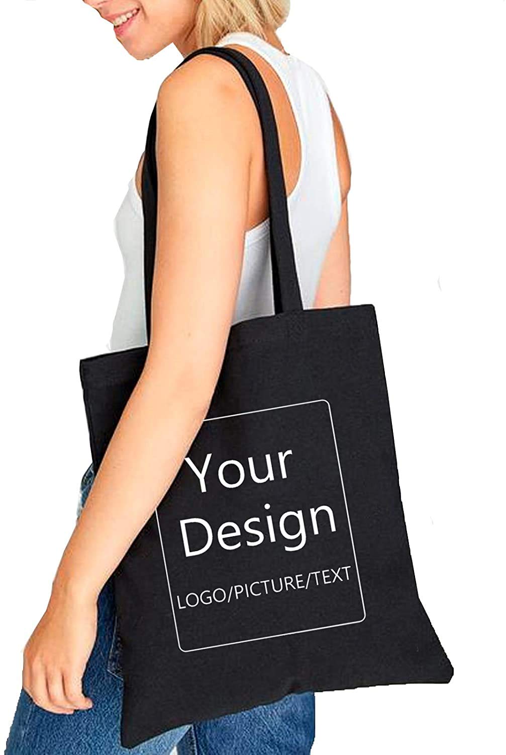 KEEVICI Double-sided Printing To Customize Your Own Personalized Canvas Tote Bag (1,Black)