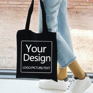 KEEVICI Double-sided Printing To Customize Your Own Personalized Canvas Tote Bag (1,Black)