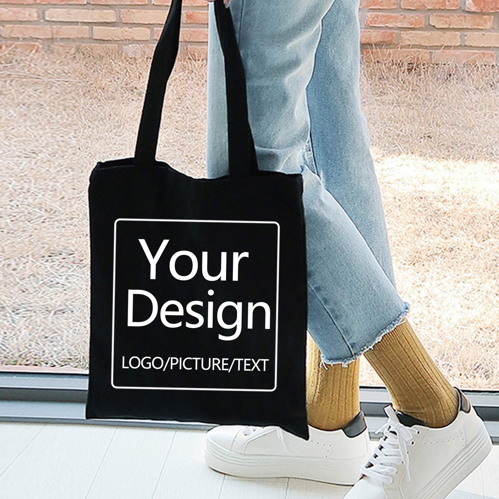 KEEVICI Double-sided Printing To Customize Your Own Personalized Canvas Tote Bag (1,Black)