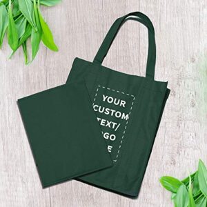 DISCOUNT PROMOS Custom Reusable Grocery Tote Bag for Shopping - 10 Pack - Personalized Logo, Text -Small Foldable Bags – Forest Green - 12.625"X13"X8.75"