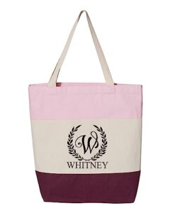 personalized monogram name surname tote bag, custom family name tote bag, gift for reunion family trip, christmas gift, personalized order tote bag (15"l x 15"h x 3"d, tri-color pink)