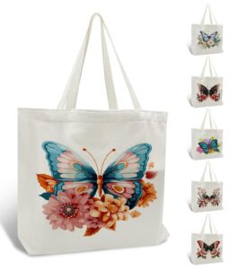 filaslft butterfly paint by numbers tote bag, paint by number for adults canvas, canvas bag for women school student shopping 17.71x13.38 inch