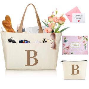 trsodd birthday gifts for women w makeup bag, ini-tial can-vas tote bags, personalized customized bride wedding sister couple unique gifts, mono-gram travel beach bag w inner pocket card gift box b