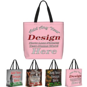 custom tote bag for women add your own logo photo image text name shoulder bag handbag pink customize bag for shopping travel business work beach personalized gift