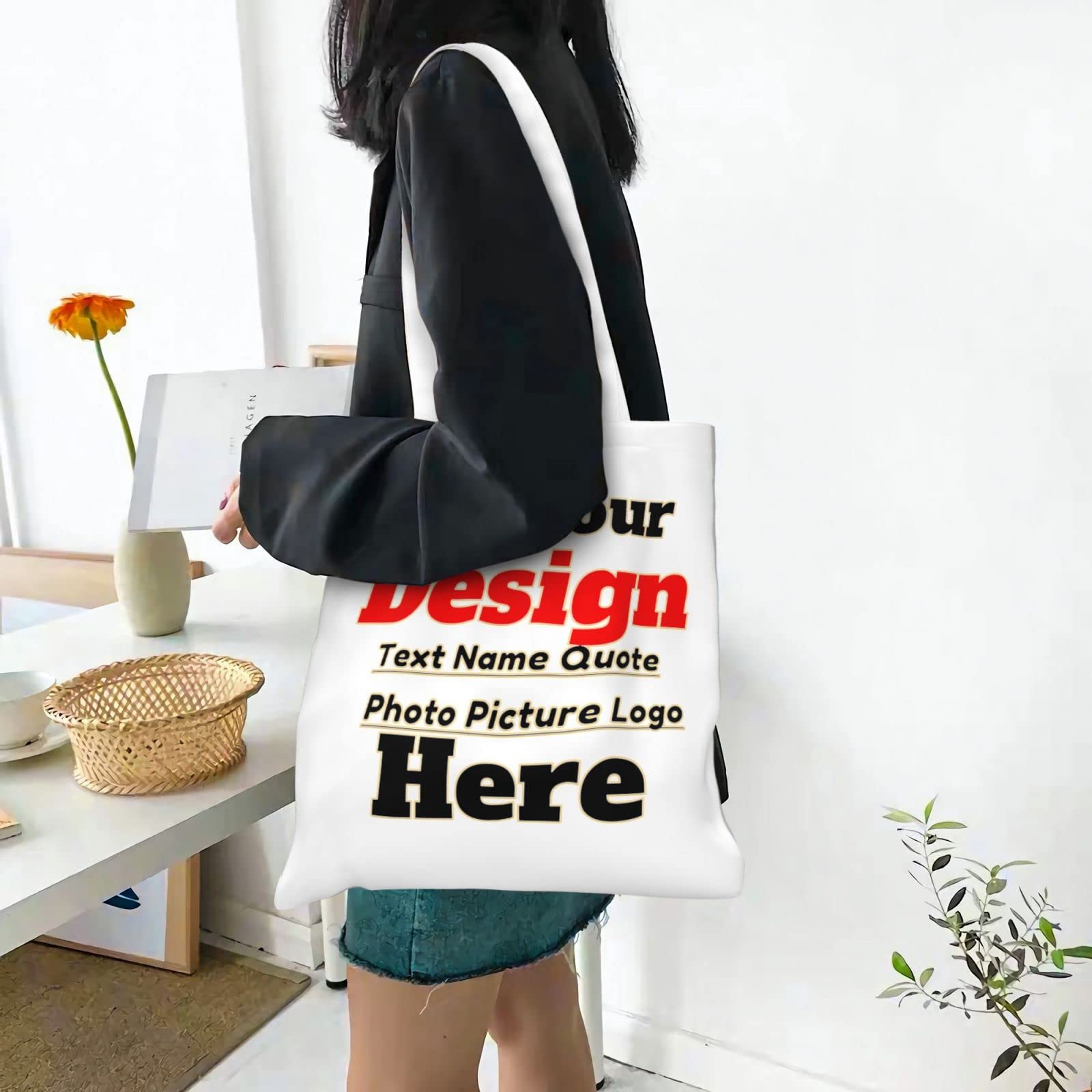 Customize Tote Bag Custom Canvas Tote Shopping Bag Your Own Logo Picture Text Name Personalized Gifts For Business Travel Birthday Wedding Holiday