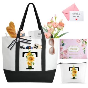 trsodd sunflower gifts for women, womens christmas gifts, floral can-vas tote bags, personalized birthday bridesmaid teacher grandma mom gifts, overnight bag w makeup bag inner pocket card gift box t