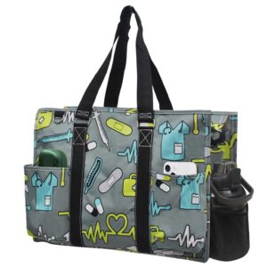 ngil zip-top tote bag with exterior pockets for working women, nurses, and moms, design in usa (nurse black)