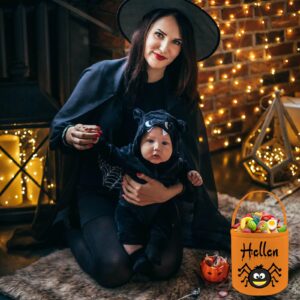 Personalized Halloween Basket Custom Trick or Treat Bucket Customized Name Pumpkin Tote Canvas Baskets Gifts for Boy Girl