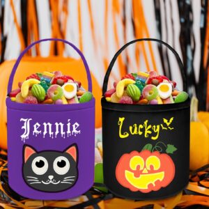 Personalized Halloween Basket Custom Trick or Treat Bucket Customized Name Pumpkin Tote Canvas Baskets Gifts for Boy Girl