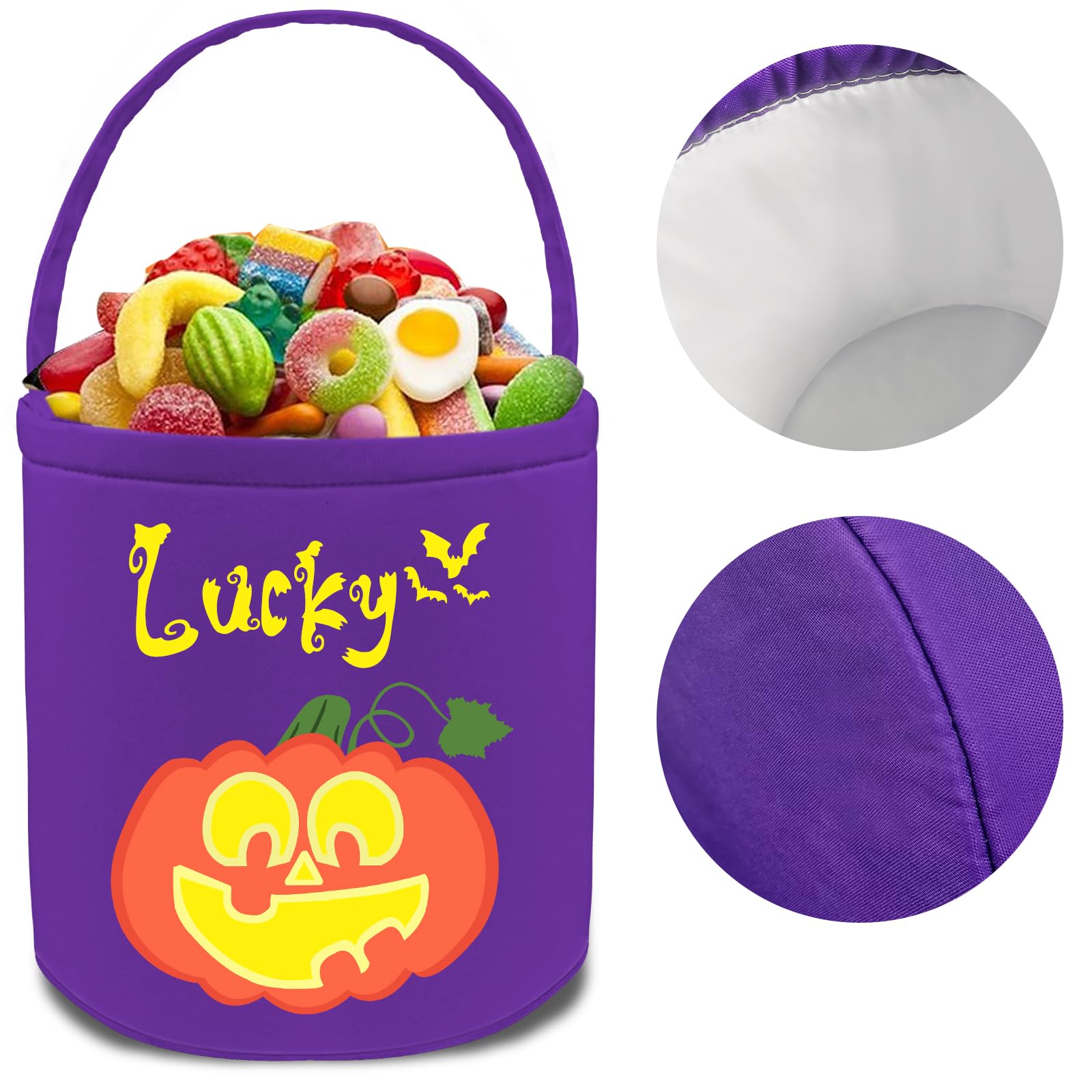 Personalized Halloween Basket Custom Trick or Treat Bucket Customized Name Pumpkin Tote Canvas Baskets Gifts for Boy Girl