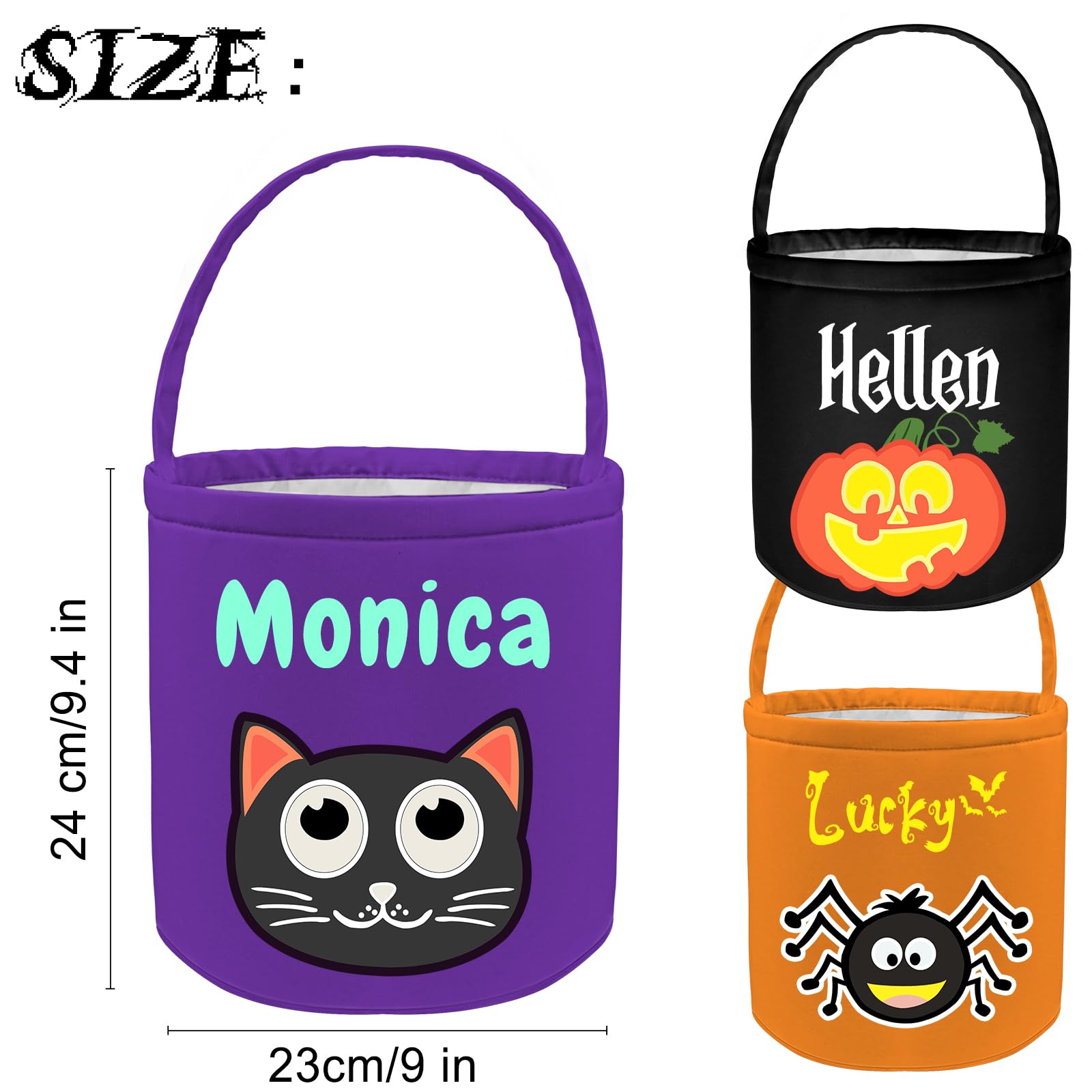 Personalized Halloween Basket Custom Trick or Treat Bucket Customized Name Pumpkin Tote Canvas Baskets Gifts for Boy Girl