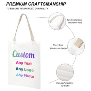 Custom Text or Photo Tote Bag Reusable Grocery Canvas Bag Personalized Picture Shopping Cloth Bag Customized Printed Shoulder Bag Create Your Own Party Gift Bag Beach Tote Wedding Gift