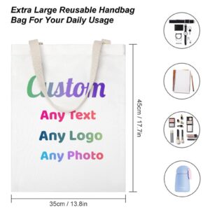 Custom Text or Photo Tote Bag Reusable Grocery Canvas Bag Personalized Picture Shopping Cloth Bag Customized Printed Shoulder Bag Create Your Own Party Gift Bag Beach Tote Wedding Gift