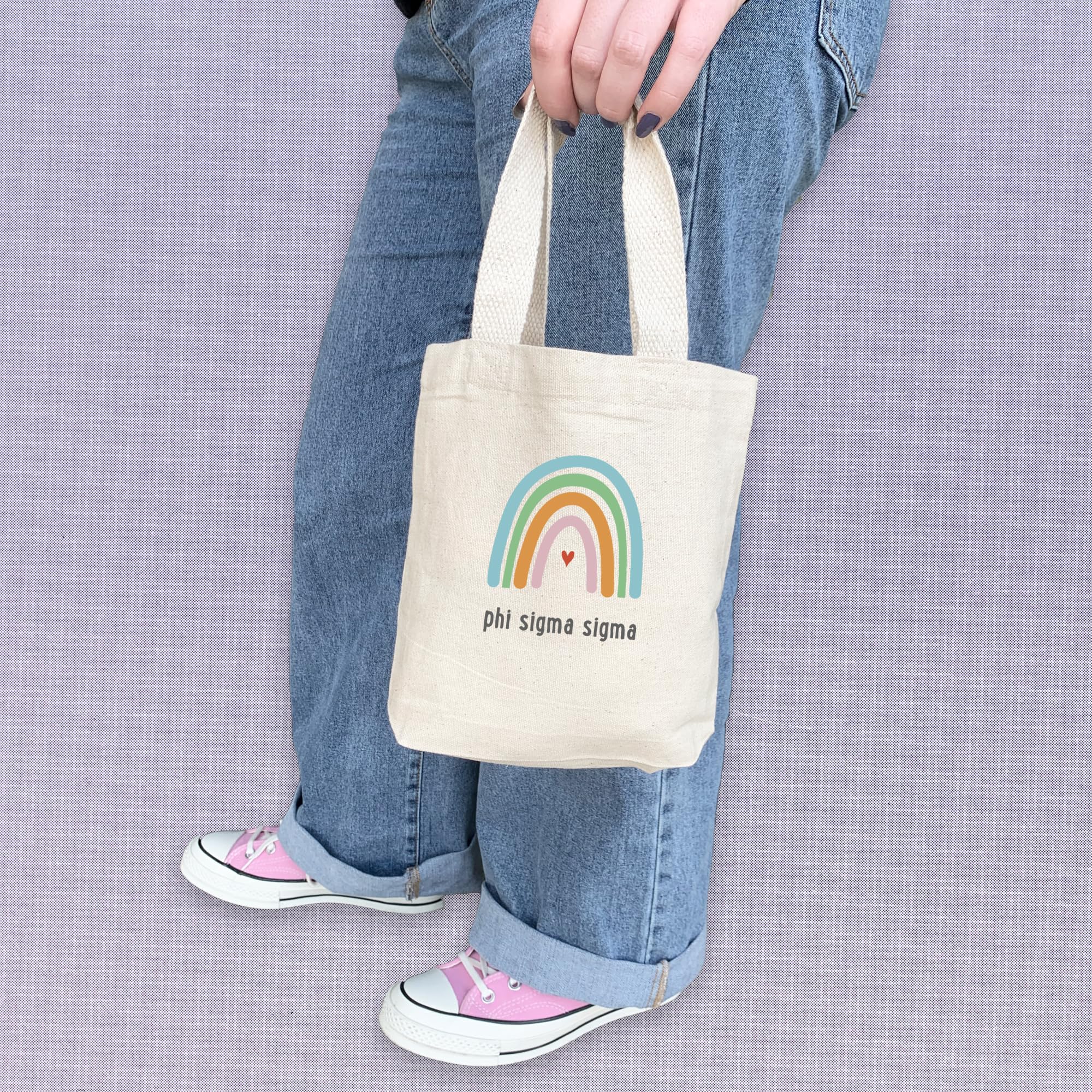 sockprints Phi Sigma Sigma Rainbow Mini Tote Bag - Gift Tote Bags for Sorority - Mini Goodie Bag - Sorority Gift Bag