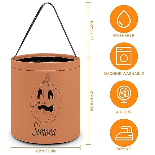 Personalized Halloween Tote Bags w/Name or Text 7.9 * 8.3 inch Customized Pumpkin Witch Totes Bag for Trick Treat Goodie gift Custom Party Favors Canvas Goodie Bag Reusable Grocery Gifts (orange)