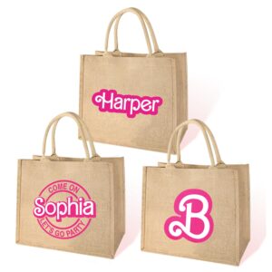 callie Personalized Tote Bag for Girls Women, Custom Reusable Travel Shopping Beach Jute Pink Bag with Name, Bridal Bridesmaid Party Birthday Gifts, 1 Pack