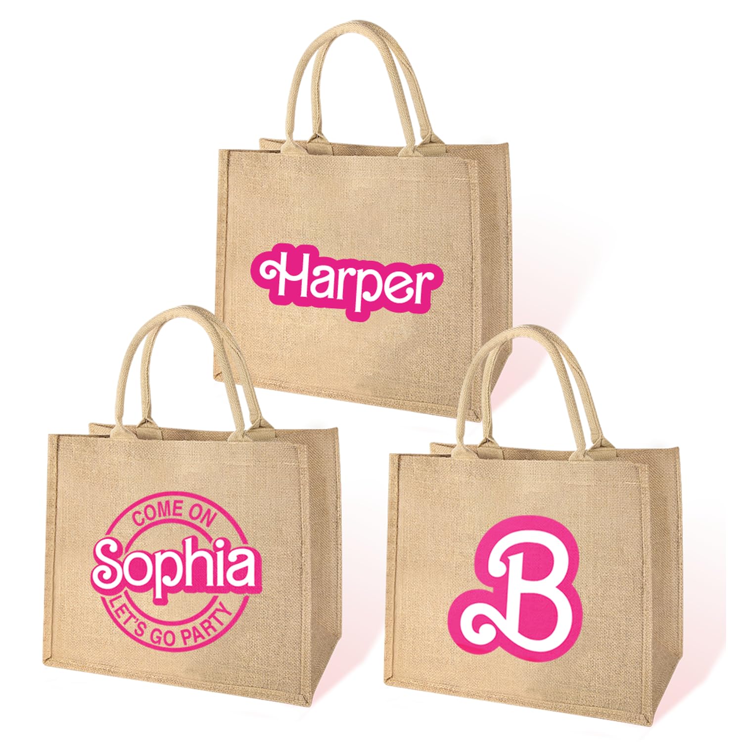 callie Personalized Tote Bag for Girls Women, Custom Reusable Travel Shopping Beach Jute Pink Bag with Name, Bridal Bridesmaid Party Birthday Gifts, 1 Pack