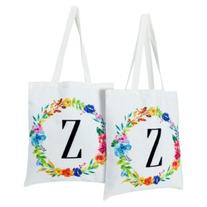 okuna outpost set of 2 reusable monogram letter z personalized canvas tote bags for women, floral design (29 inches)