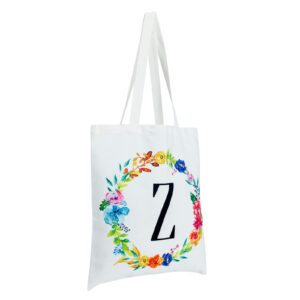 Okuna Outpost Set of 2 Reusable Monogram Letter Z Personalized Canvas Tote Bags for Women, Floral Design (29 Inches)