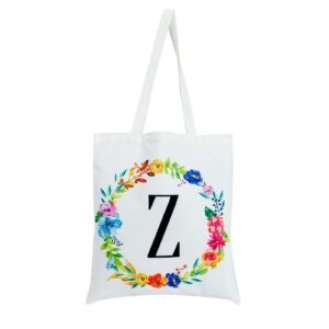 Okuna Outpost Set of 2 Reusable Monogram Letter Z Personalized Canvas Tote Bags for Women, Floral Design (29 Inches)