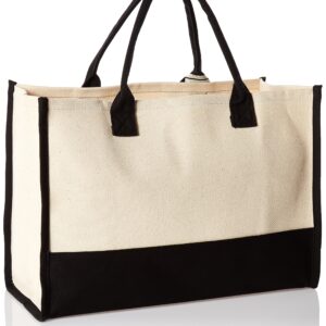 Mud Pie Classic Black and White Initial Canvas Tote Bags (L), 100% Cotton, 17" x 19" x 2"