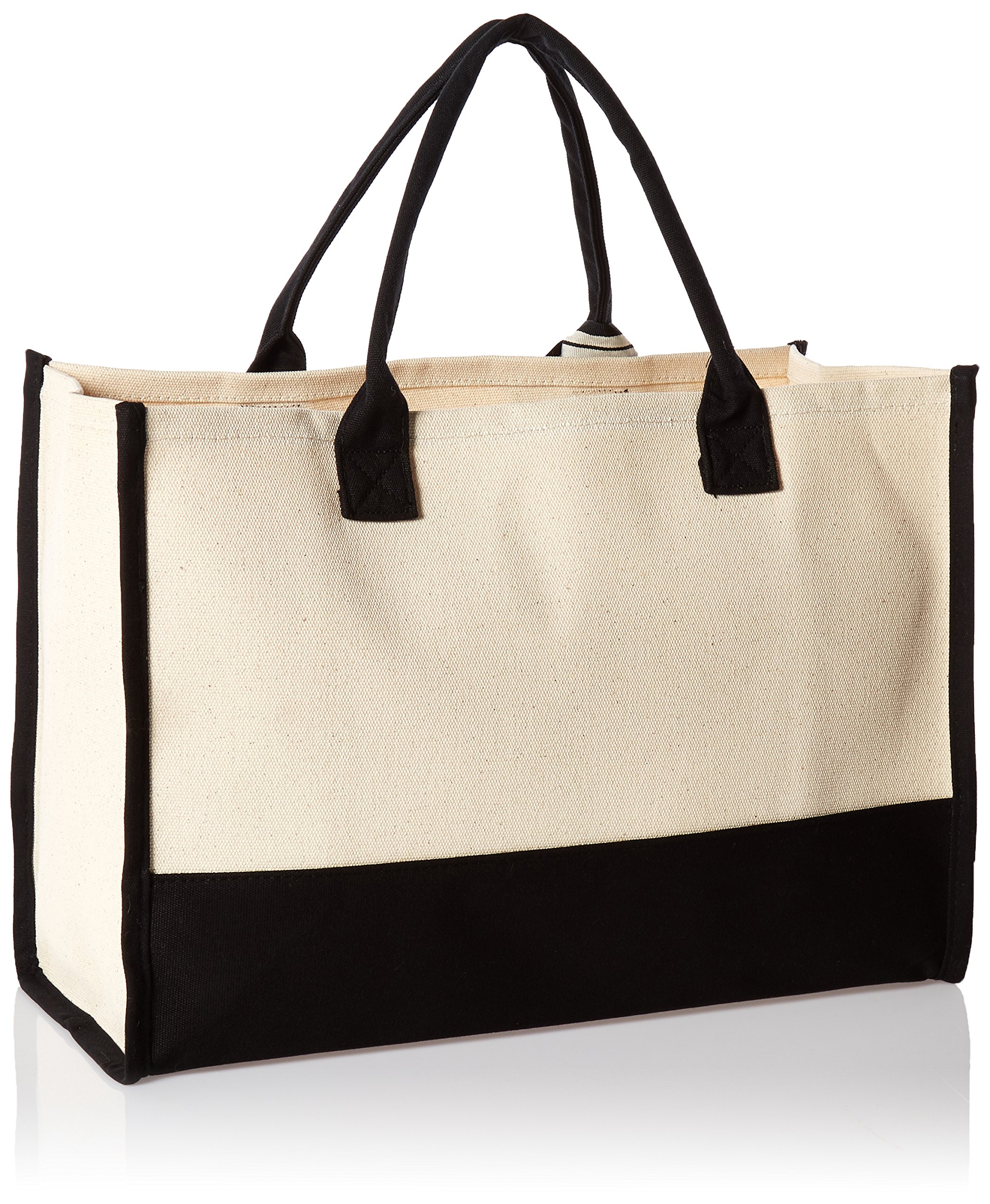 Mud Pie Classic Black and White Initial Canvas Tote Bags (L), 100% Cotton, 17" x 19" x 2"